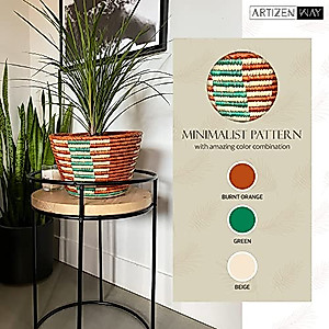Artizenway Handmade Boho Plant Basket - Woven Planter Baskets - Plant Pot Cover Baskets for Plants - Date Palm Leaves Decorative Pattern Baskets - Storage Organizer (set of 3, Horizontal)