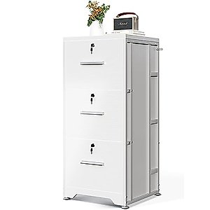 AODK File Cabinet Fully Assembled Filing Cabinet for Home Office, Small File Cabinets with Lock, Office Storage Cabinet 3 Drawer for Legal/Letter/A4 File, White