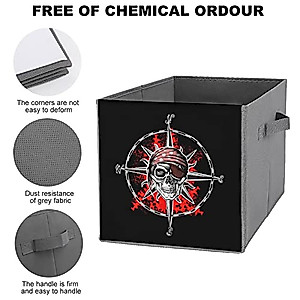 Compass Pirate Skull Foldable Storage Bins Printd Fabric Cube Baskets Boxes with Handles for Clothes Toys, 11x11x11