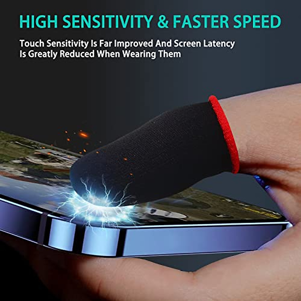 30 Pack Mobile Phone Gaming Finger Sleeves, Nuozme Finger Sleeves Fit All Touchscreen Devices, 0.15mm Nanofibers, Smooth Feel, Anti-Sweat, Extremely Thin, Zero-Seam Design,Red, Yellow and Blue Edge