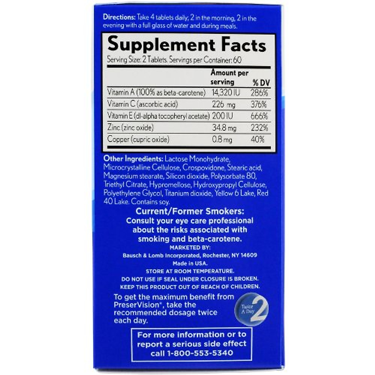 PreserVision AREDS Eye Vitamin & Mineral Supplement, Contains Vitamin C, A, E, Zinc & Copper, 120 Tablets (Pack of 2) (Packaging May Vary)