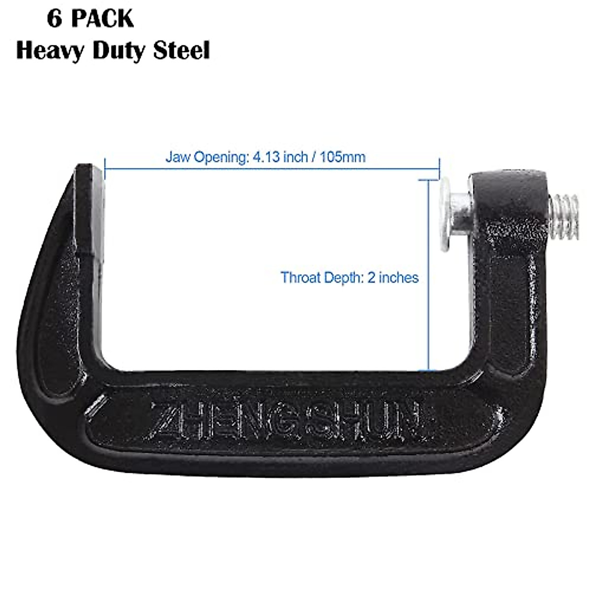 6 PCS C-Clamps 4 Inch C Clamps Heavy Duty Steel C Clamp Set Malleable Iron Metal C-Clamp Black C Clamps Malleable Steel Frame for Woodworking, Welding, Building1