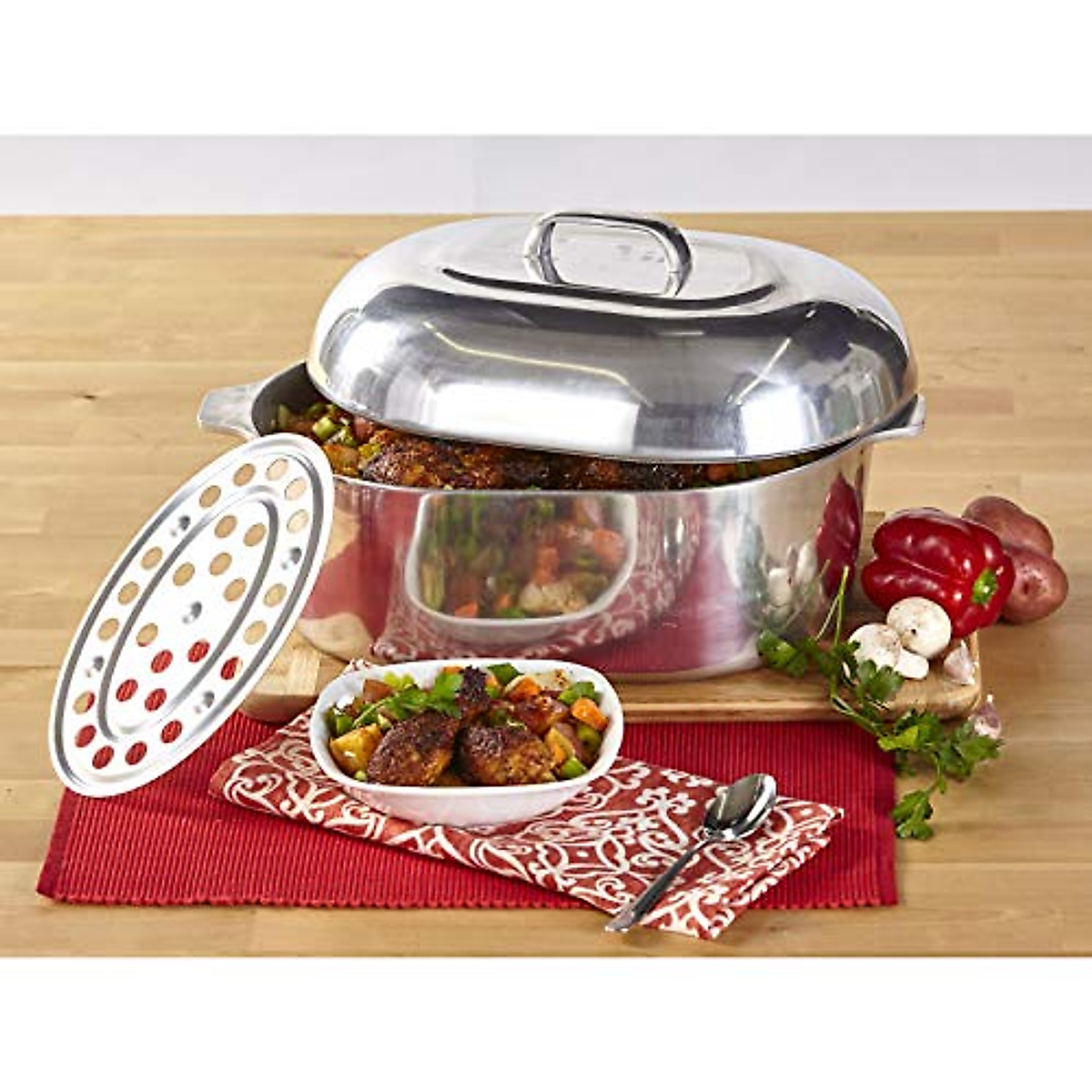 IMUSA USA Heavy Duty Cajun Oval Aluminum Roaster 15, Silver