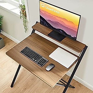 GreenForest Folding Desk No Assembly Required, Computer Desk with 2-Tier Shelf Foldable Table for Small Spaces Fully Unfold 32 x 24.5 inch, Espresso