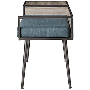 Walker Edison Hawkins Mid Century Modern Metal and Wood Storage Bench with Plush Cushion, 40 Inch, Blue