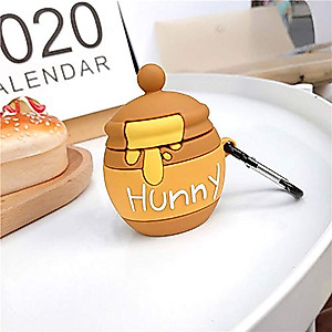 Rertnocnf Compatible with Earbuds Case Airpods 1 & 2, Cute Honey Pot Design Soft Silicone Creative Hunny Shockproof Wireless Earphone Protector Yellow