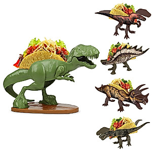 Dinosaur Taco Holders - T-Rex Premium Novelty Taco Stand and Set of 4 Dino Flat Fold Stands