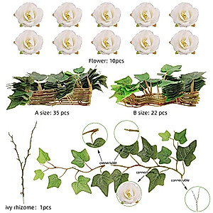 Abzo 57 Pcs Fake Ivy Leaves Artificial Ivy Wreath Green Leaf Plants for Wall Hanging Plants Greenery Background Furniture Bedroom Wedding Decor DIY Jungle Themed Party Decor