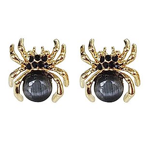 Navachi 18k Gold Plated Black Crystal Created-Opal Spider Ear Stud Az1294 Earrings
