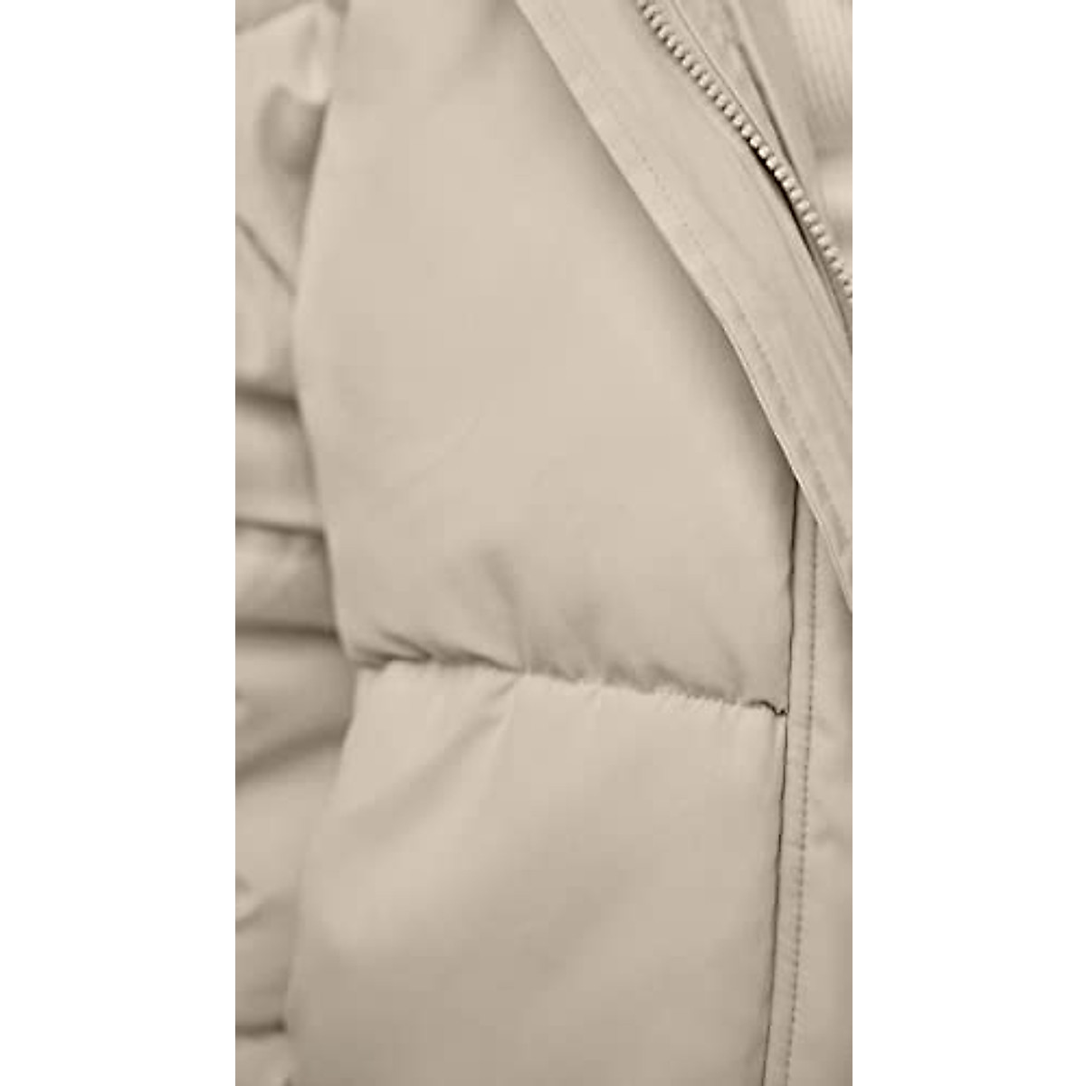 MEROKEETY Women's Long Sleeve Full Zip Puffer Coats Stand Collar Pockets Warm Padded Down Jackets, LightKhaki, L