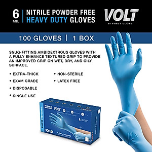 FIRST GLOVE Volt Small 100 Ct. 6 Mil Blue Nitrile Disposable Gloves - Food Safe Disposable Gloves, Disposable Cleaning Gloves, Micro Textured Gloves for Enhanced Grip, Latex Free Gloves