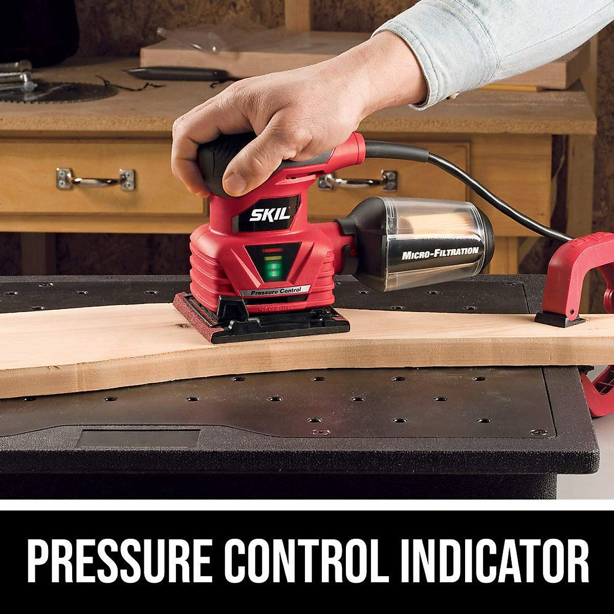 SKIL 7292-02 2.0 Amp 1/4 Sheet Palm Sander with Pressure Control , Red