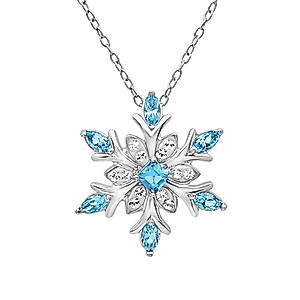 Amanda Rose Collection Sterling Silver Snowflake Pendant Necklace with SWAROVKSI Crystals (Blue and White)