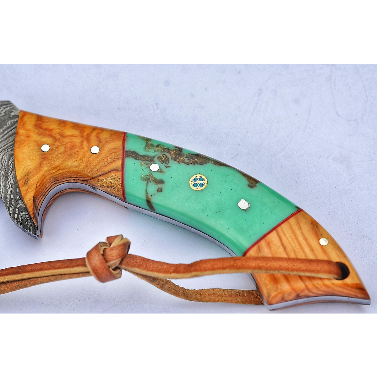 Sharp Forest Knives Handmade Damascus Steel 12 Inches Full Tang Hunting Knife BK-3054 - Beautiful Olive Wood & Resin Handle