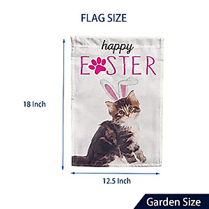 Happy Easter Garden Flags ,Cat with Rabbit Ear 12x18inch Burlap Double Sided for Outside Decoration