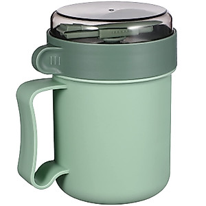 Cabilock Soup Mug with Lid and Spoon Food Flasks Microwave Oven Milk Cup Food Jar Container for Breakfast Soup Noodles Cereal (Green)