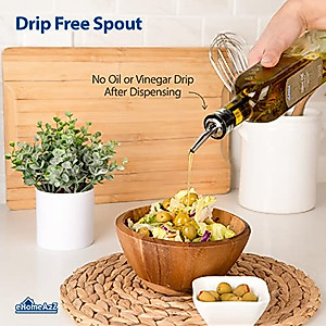 EHOMEA2Z Italian Glass Olive Oil Dispenser Bottle - 16 Oz, Clear Oil and Vinegar Cruet with Stainless Steel Spout for Kitchen, Slight Green Tint (1, 473ml)