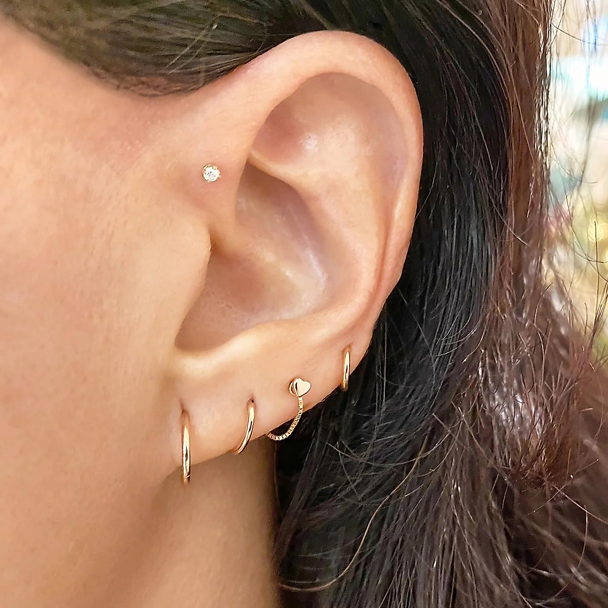 14k Rose Gold Hoop Earring Cartilage or Nose Piercings Choose From 4 Sizes - Petite Earrings 22 or 20 Gauge For Sensitive Ears Nickel Free (20G 5/16")