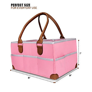 MELWEY Pink Diaper Caddy for Baby Girls - Newborn Essentials Must Haves, Baby Registry Basket,Nursery Changing Table and Car Storage Basket Organizer for Baby Girls Shower Gift (Pink)