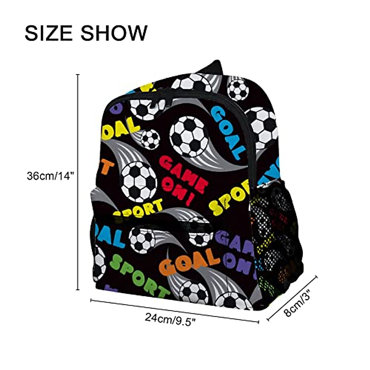 Football Soccer Black Backpack Toddler Girls Boys Preschool School Bag Travel Daypack for Primary Children Students Kids