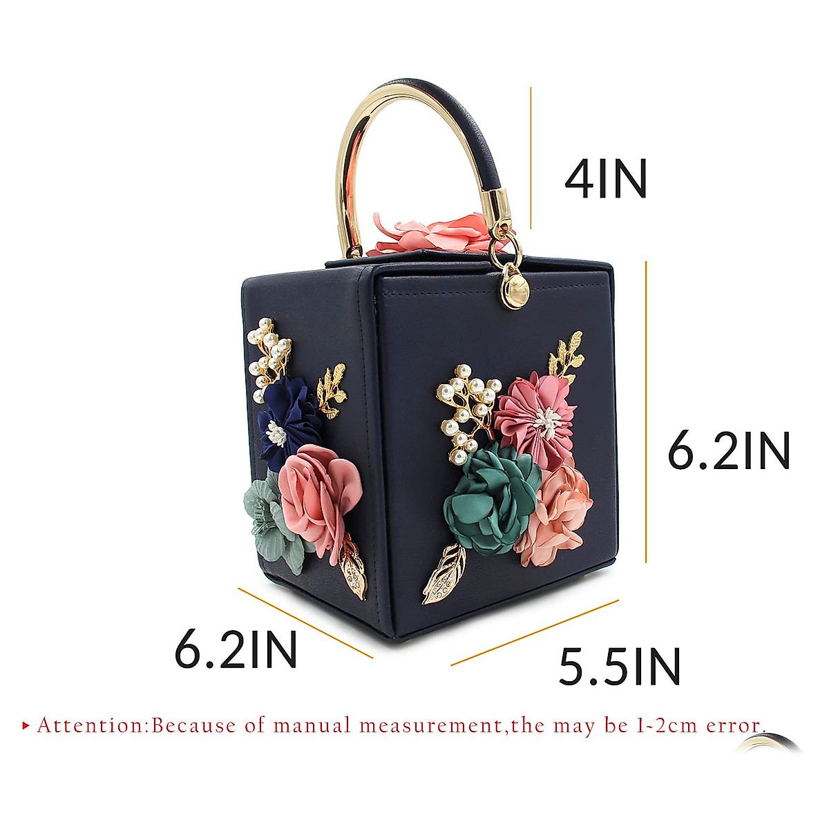 Milisente Evening Clutch Bag for Women Floral Square Box Evening Bags Crossbody Shoulder handBags Flower Wedding Clutch Purse(Navy Blue)
