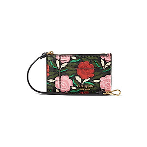 Kate Spade New York Morgan Rose Garden Printed Saffiano Leather Coin Card Case Wristlet Black Multi One Size