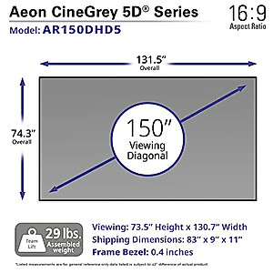 EliteProjector Aeon CineGrey 5D, 150" Diagonal 16:9, Edge Free Ceiling Light Rejecting and Ambient Light Rejecting Fixed Frame Projection Projector Screen for Movie Home Theater, EP-AR150DHD5