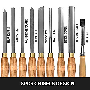 Mophorn Lathe Chisel 8 Piece Wood Lathe Chisel Cutting Carving HSS Steel Blades Wood Turning Tools Lathe Chisel Set Wooden Case for Storage for Wood Turning Hardwood One Free Chisel