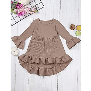 bilison Toddler Baby Girl Dress Flare Long Sleeve Solid Color Irregular Sundress Party Princess Dress