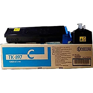 Kyocera 1T02K0CUS0 Model TK-897C Cyan Toner Cartridge For use with Kyocera FS-C8025MFP, FS-C8520MFP, FS-C8525MFP, TASKalfa 205c, 255 and 255c Color Multifunctional Printers