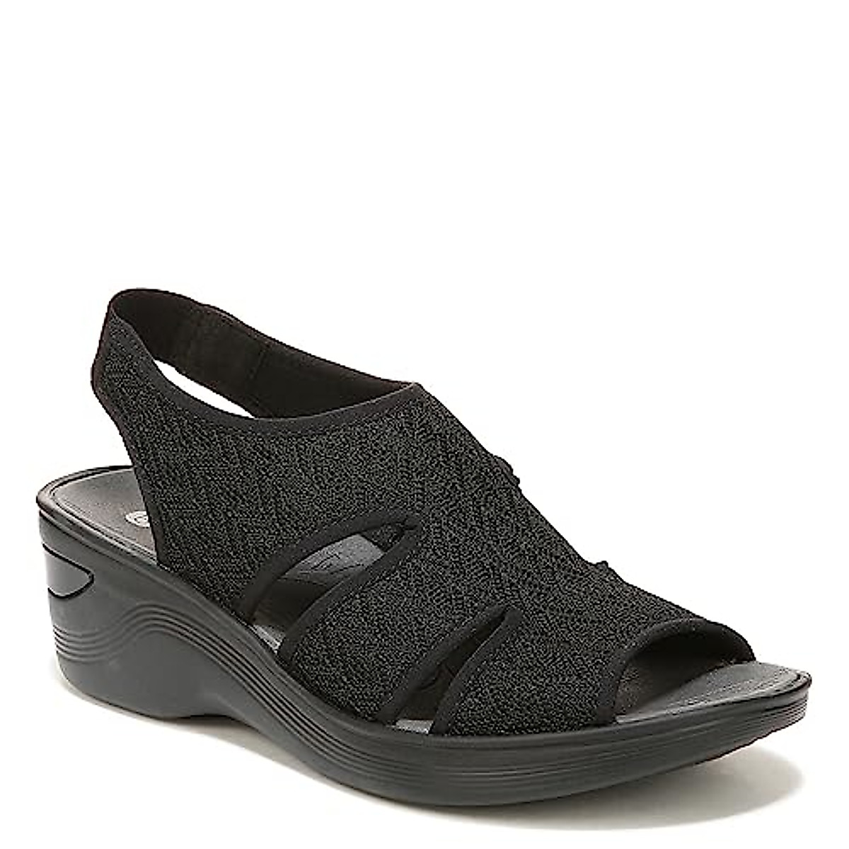 BZees Womens Daytona Slip-On Wedge Sandal Black Chevron 10 W