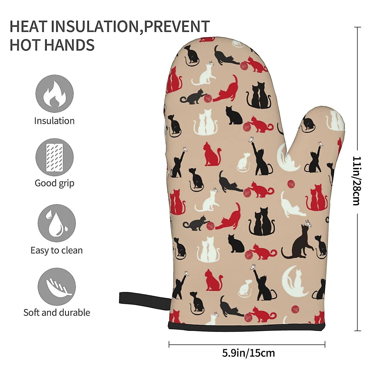 Cat Oven Mitts Set of 2 Birthday Gifts for Cat Lovers Waterproof and Non-Slip Shape Printed Kitchen Women Men Cooking Barbecue Microwave (Oven Mitts Cat, Khaki Mittens)