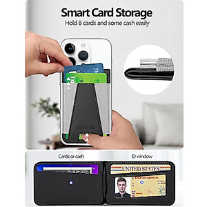 Magnetic Card Wallet Holder for Apple Magsafe, Designed for MagSafe Wallet, Eiffel-Tower Leather Magnetic Wallet with Adjustable Stand for iPhone 15 Pro/15/14/13/12 Series, Fit 8 Cards (Black)