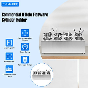 CeRaBuRET Commercial 8-Hole Stainless Steel Cylinder Flatware Silverware Utensil Holder Organizer Restaurant Silverware Organizer Countertop Cylinder Holder For Restaurants, Catering