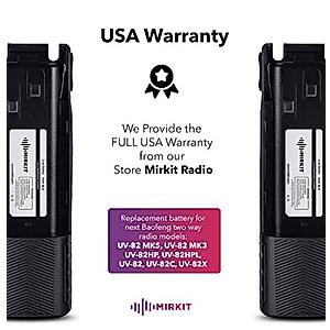 2PCs 3800 mAh Mirkit Replacement Batteries BL-8 Li ion 7.4V for Baofeng UV-82HP, UV-82HPL, UV-82, UV-82C, UV-82X, Two-Way Ham Radios, Rechargeable Extended Batteries by Mirkit Radio, USA Warranty