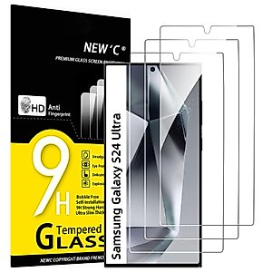 NEW'C 3 Pack Designed for Samsung Galaxy S24 Ultra (No for S24/S24 Plus) Screen Protector Tempered Glass,Case Friendly Scratch-proof, Bubble Free, Ultra Resistant