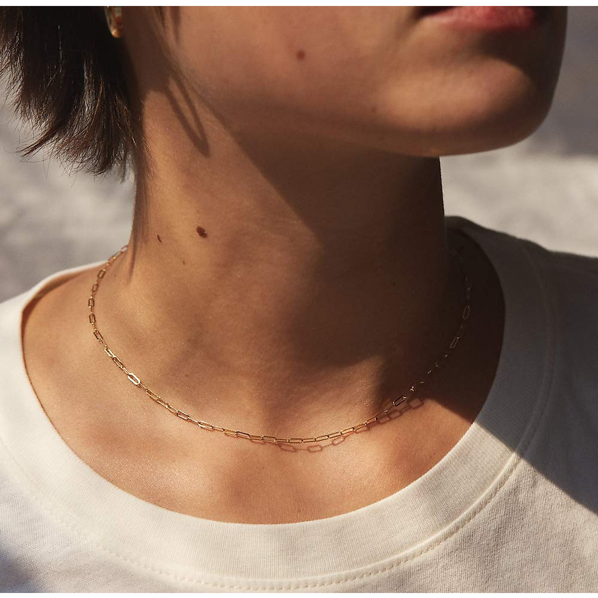 Lcherry Dainty Paperclip Choker Necklace 14K Gold Plated Paper Clip Chain Necklace for Women