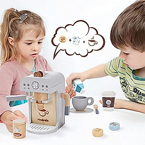 Frogprin Kids Coffee Maker Playset-Wooden Kitchen Toys, Toddler Play Kitchen Accessories, Pretend Play Food Sets for Kids Kitchen, Encourages Imaginative Play for Girls and Boys