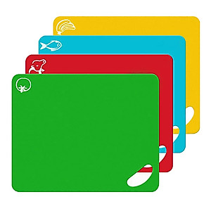 iplusmile Cutting Board Mats Set, Countertop Chopping Block Flexible Plastic Kitchen Chopping Board Colored Mats for Fruit Vegetables Meat, Dishwasher Safe, Set of 4