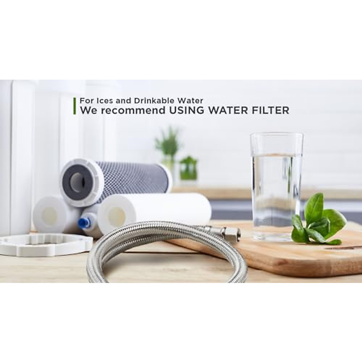 HIGHCRAFT 48847 Lead-Free Stainless Steel Braided Ice Maker Supply Line with Two 1/4'' Fittings on Both Ends, 300