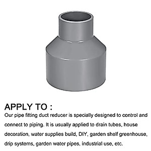 METALLIXITY Duct Reducer, (2-1/2 to 1 -1/4 Inch), PVC Pipe Increaser DWV Reducing Coupling - for Water Supplies Build, DIY, Garden Shelf Greenhouse, Gray