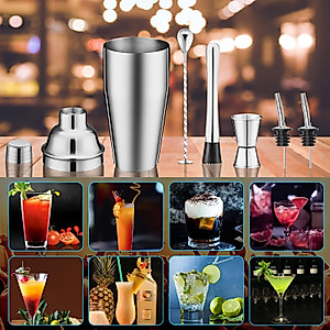 Martini Shaker 24 oz Cocktail Shaker Drink Bar Set by Hovikoki, Stainless Steel Professional Bartender Kit with Built-in Strainer Mixing Spoon&Jigger 2 Liquor Pourers Muddler and Manual Recipe