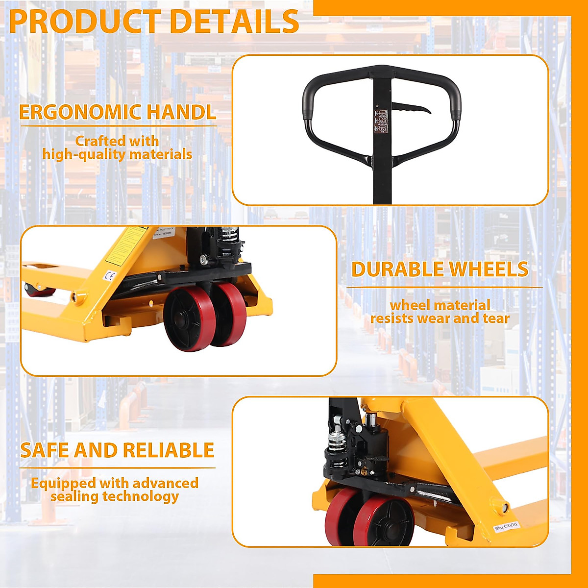 Aequanta Hand Pallet Jack Manual Pallet Truck 48"x27" Fork Size 5500lbs Capacity