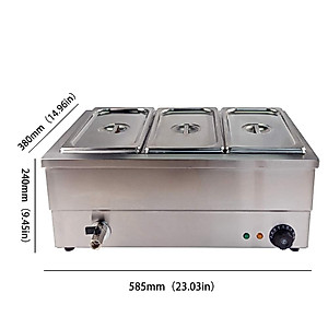 TAIMIKO Bain Marie Food Warmer Buffet Warmer Steam Table Countertop Stainless Steel Electric Container Temperature Control for Catering and Restaurant Commercial Grade Buffet Server 1350W (3 Pans)