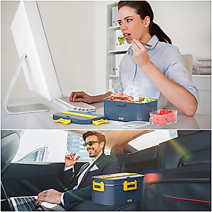 FAMLOVE Electric Lunch Box Food Heater - 1.8l Portable Lunch Warmer, Upgraded Leakproof Heated Lunch Box for work/Office/Car/Truck with fork & Spoon and Insulated Carry Bag (Blue)