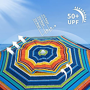 AMMSUN Beach Umbrellas for Sand Heavy Duty Wind Portable,6.5ft Outdoor Umbrella with Sand Anchor and UV 50+ Protection, Includes Carry Bag for Beach, Patio, and Garden, Yellow Stripes