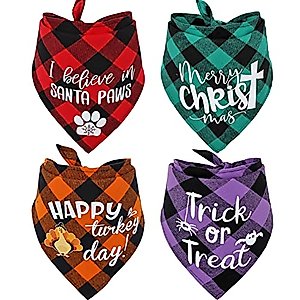 Halloween Thanksgiving Christmas Dog Plaid Bandana Triangle Bib Set Scarf Accessories Holiday for Pet Dogs Cats