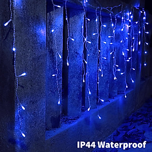 YOLIGHT 16.5ft 192 LED Halloween Icicle Lights Outdoor, Icicle Christmas Lights with Remote, 8 Modes Twinkle Curtain String Lights, Wedding Party Home Garden Roof Xmas Decoration(Purple)