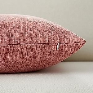 Meekio Set of 2 Coral Pillow Covers 18 x 18 Inch Farmhouse Boho Decorative Throw Pillow Covers Linen Cushion Covers for Sofa Couch Décor