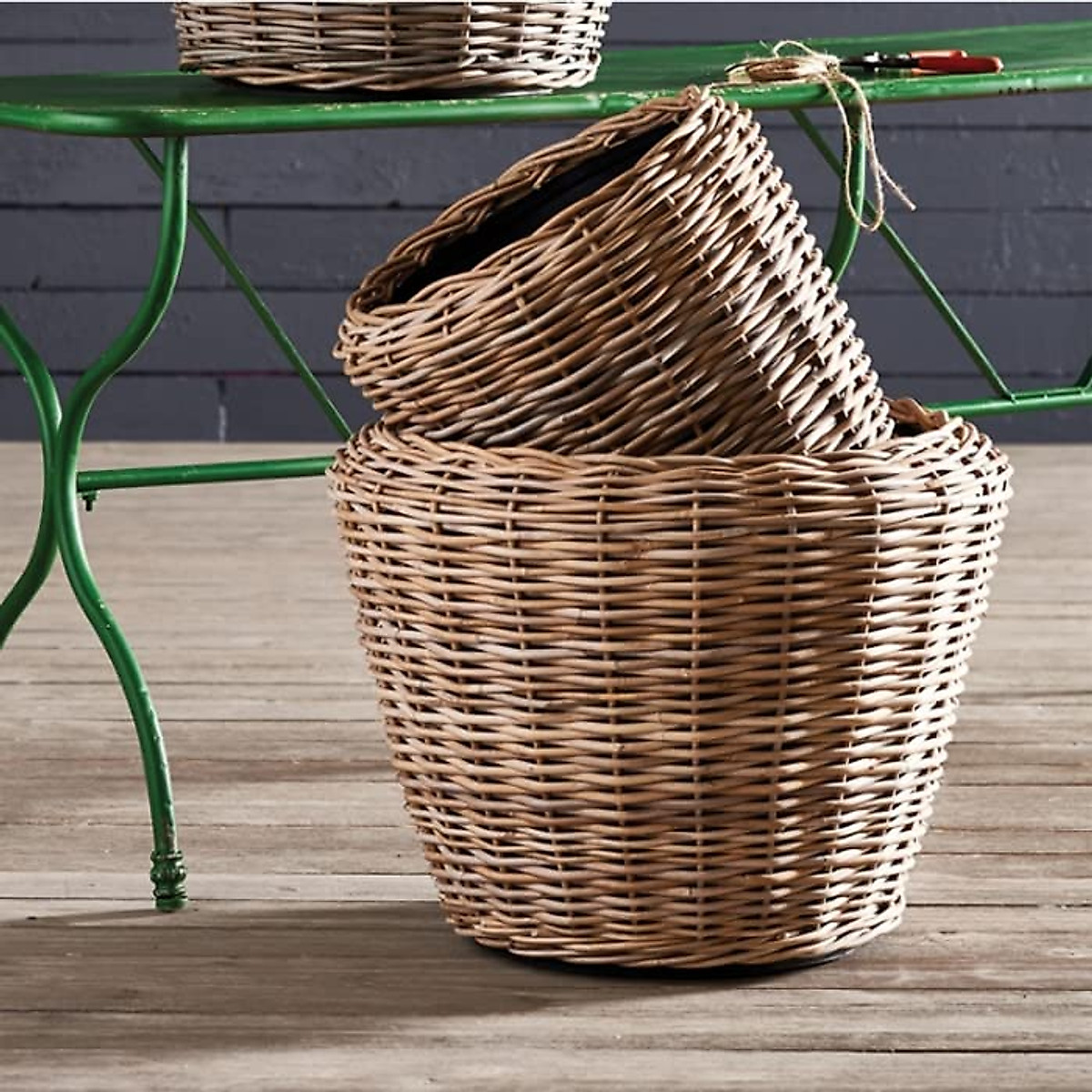MY SWANKY HOME Classic Woven Round Rattan Planter Basket with Grower's Pot Liner 18 21 27 inch Indoor Natural